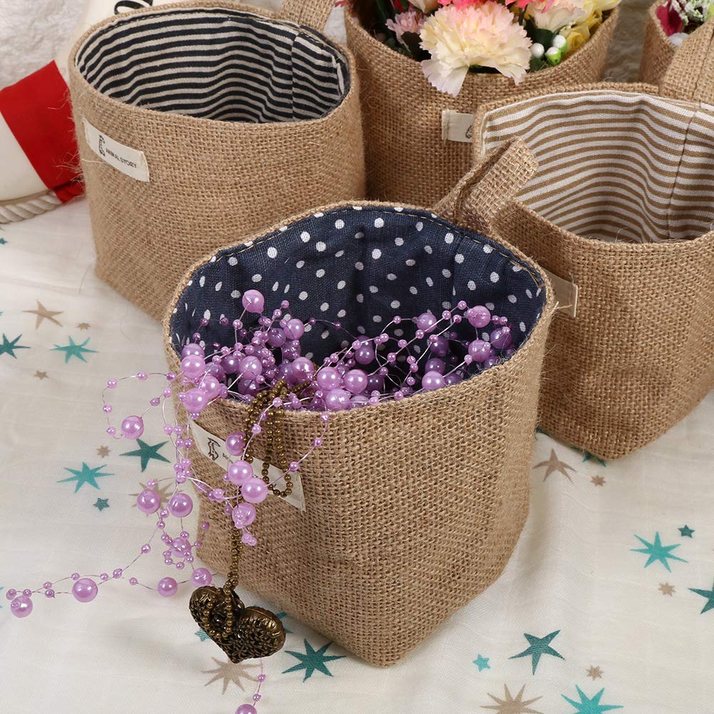 2Pack Cotton Linen Storage Basket Wall Door Hanging Storage Bag Clothes Bag Home Gadget Storage Organizer Foldable Basket Bin (Blue Dot)