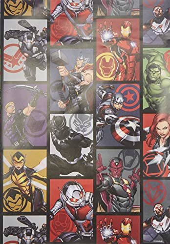Boys Superhero Wrapping Paper - Marvel Hero Wrapping Paper - Boys Marvel The Avengers Blue Wrapping Paper Sheets - Wrapping Paper for Kids - Wrapping Paper for Boys