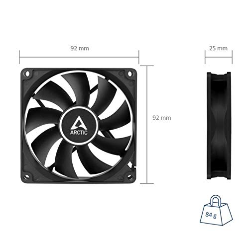 ARCTIC F9 (5 Pack) - 92 mm Standard Case Fan, Quiet Motor, Computer, Push- or Pull Configuration, Fan Speed: 1800 RPM - Black