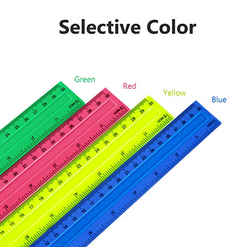 20 Pack Plastic Ruler 12 Inch Straight Ruler with Inches and Metric Bulk Rulers for School Classroom, Home, or Office (Colorful)