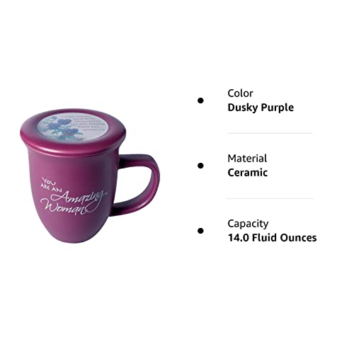 Amazing Woman Mug And Coaster/Lid - Ceramic - Large 14 Ounce Coffee Or Tea Cup - Dusky Purple