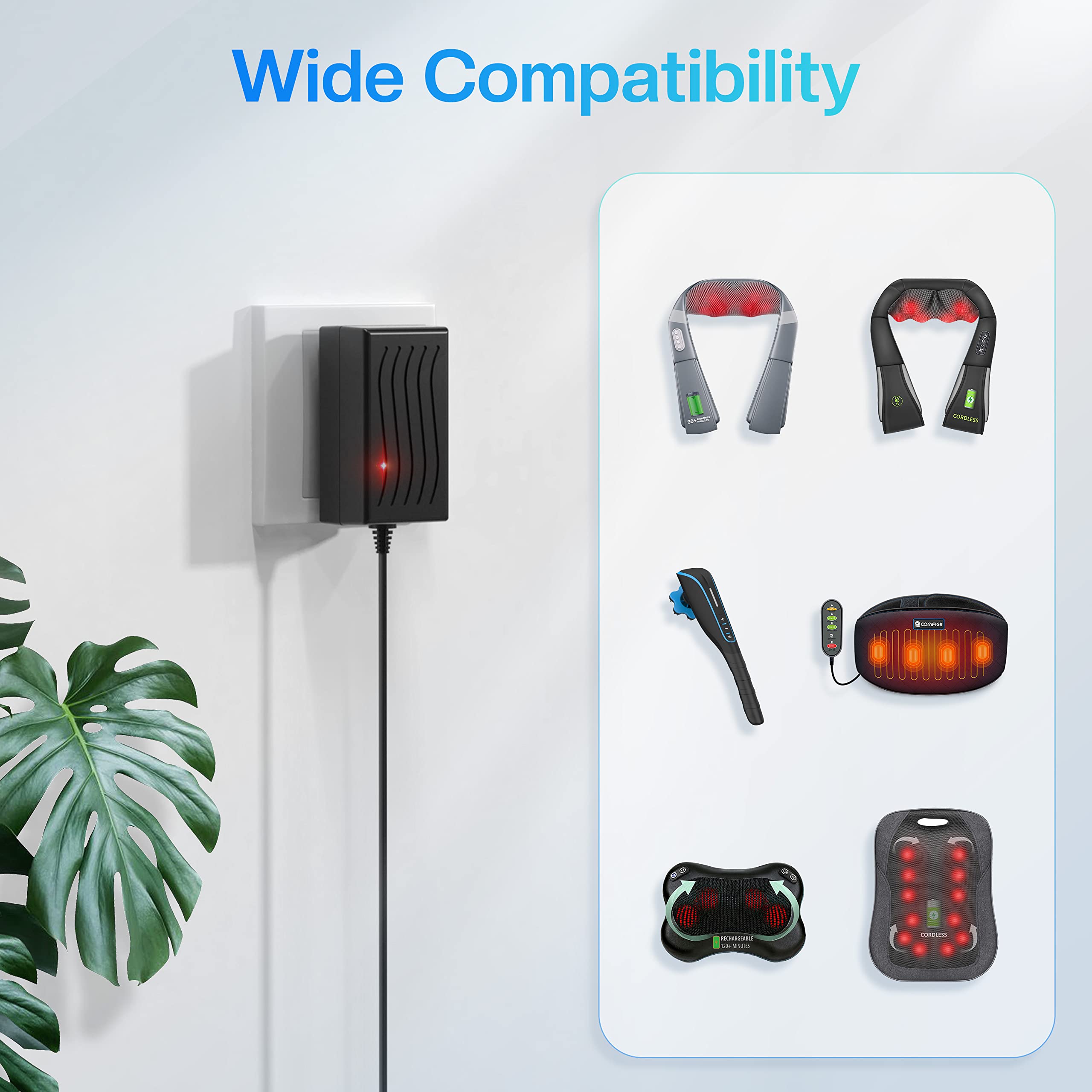 12.6V 1.5A AC/DC Power Supply Adapter Charger,Adapter Power Cord Compatible with Snailax,Nekteck,Comfier Cordless Neck/Back(CF-6006C,CF-1902C),71 Inches Charging Power Cable