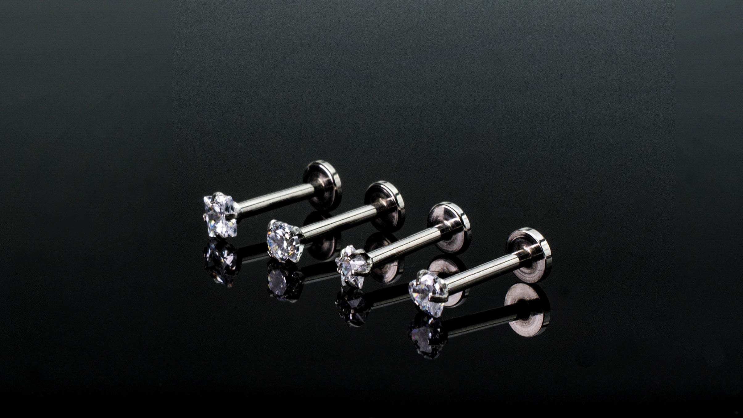 16G Love/Star/Square/Round Shape Clear CZ Labret Monroe Lip Ring Tragus Nail Helix Earring Stud Piercing Jewelry Surgical Stainless Steel Bar 8mm CZ 3mm 4 Pairs
