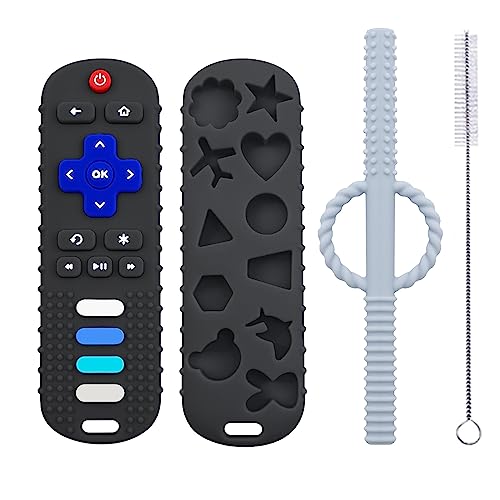 2-Pcs Silicone Baby Teething Toys, Silicone Reomte Teethers for Babies, Remote Control Shape Teething Toys, Chew Toys for Boys and Girls Soft Teething Remote