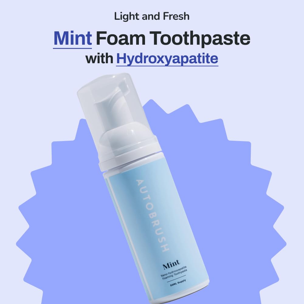 autobrush Original Mint Flavor Fluoride-Free Foaming Toothpaste for Adults, Whitening & Deep Cleaning, Travel Friendly, Anti-Cavity, Foam Toothpaste (3 Pack)
