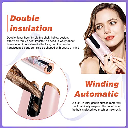 Automatic Curling Iron, Cordless Ceramic Barrel Wave Wand, Portable Cordless Auto Hair Curler with 4 Temps & 3 Timers, Fast Heating Rotating Rotating Curling for Long & Short Hair, Travel & Home Use
