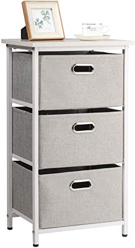 ARLIME Vertical Dresser Storage, 3-Drawer Fabric Dresser Storage Tower with MDF Top and Metal Frame, Easy Pull Storage Chest, Storage Drawer Unit for Bedroom, Hallway, Nursery Room (Grey)