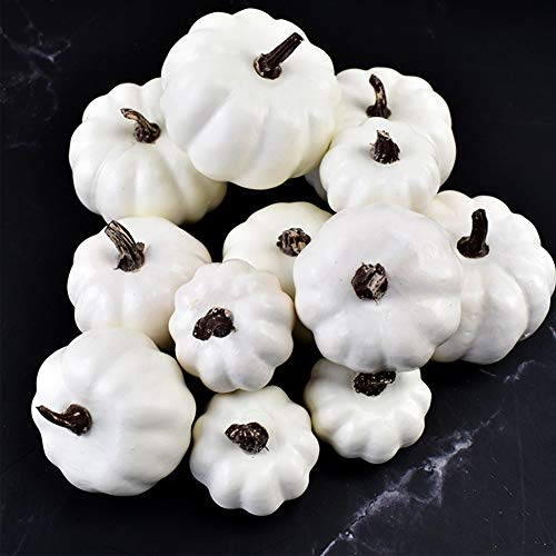 12 PCS White Artificial Pumpkins for Halloween Decoration, Fall Thanksgiving Home Garden Harvest Decor Embellishing and Displaying Party Supplies