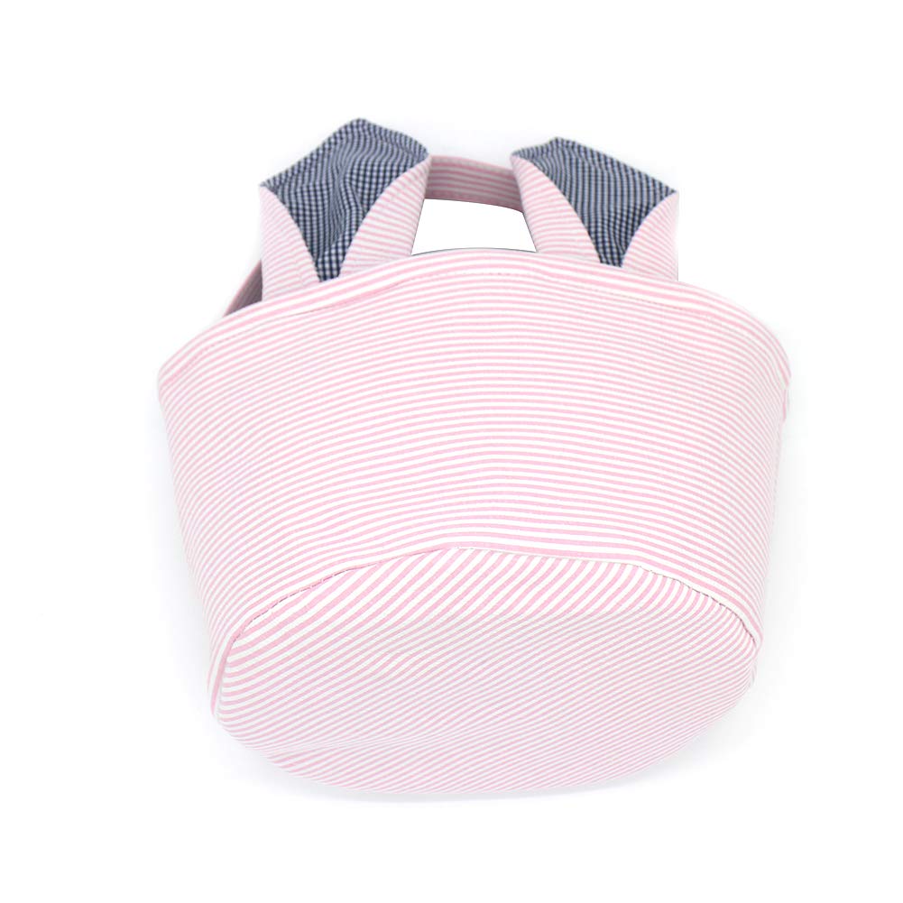 Easter Baskets Seersucker Easter Bunny Bag Bucket for Easter Egg Hunt Bunny Ears Design (Pink)