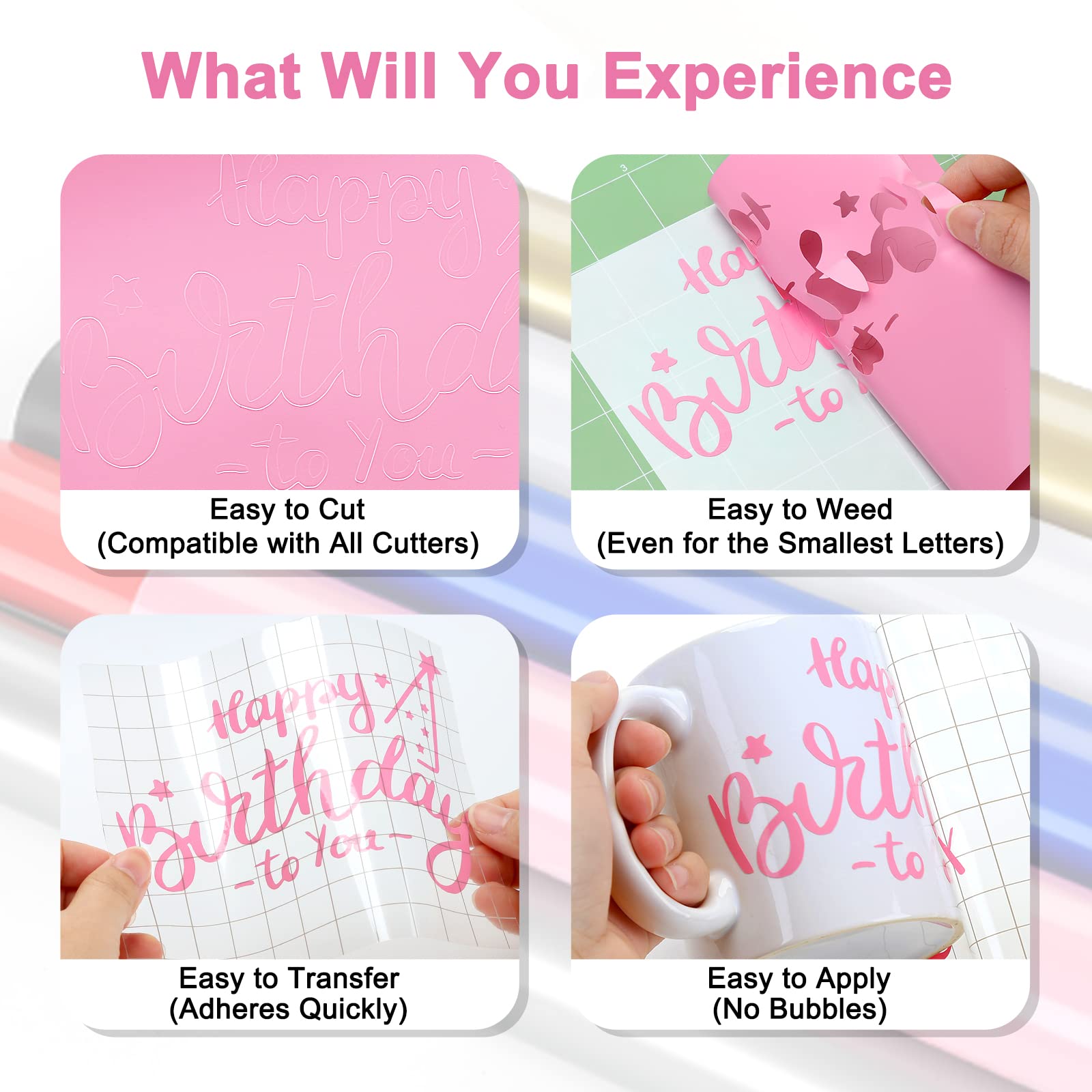 12" x 14FT Pink Vinyl - Pink Permanent Vinyl with PET Backing [Easier Weed Never Residue], Glossy Permanent Adhesive Vinyl for Cutting Machine, Party Decoration, Car Decal, Signs, Scrapbooking