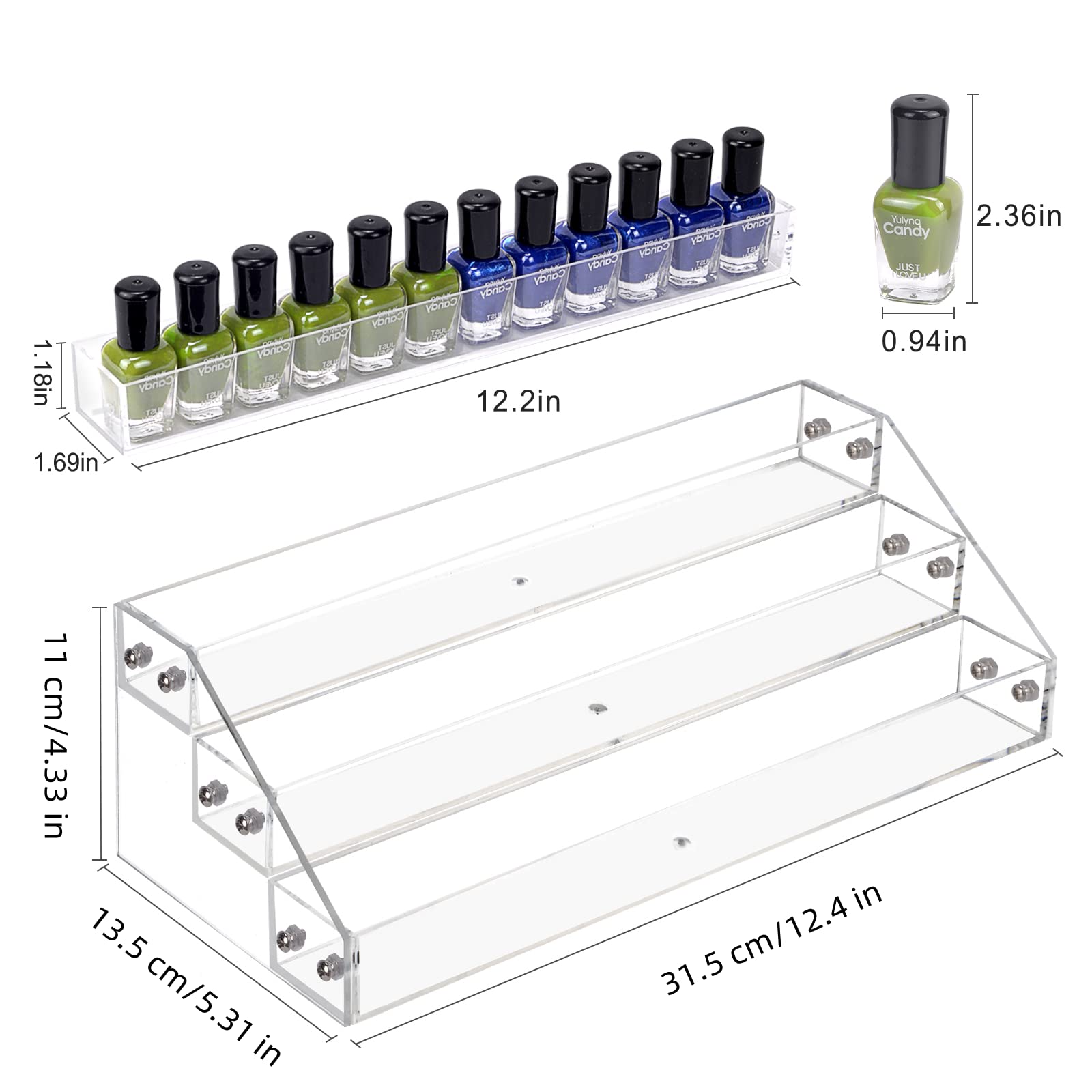 Umirokin Nail Polish Rack 3 Tier Acrylic Display Stand Holder Nail Polish Organizer Essential Oil Storage Paint Shelf Holds Up to 36-56 Bottles