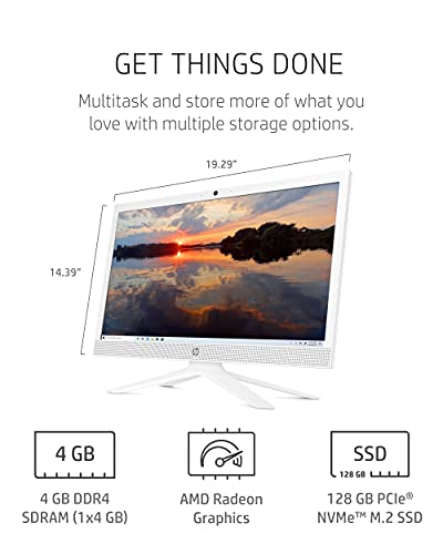 HP 21 All-in-One PC, AMD 3020e Processor, 4 GB RAM, 128 GB SSD Storage, 20.7-inch Full HD Display, Windows 10 Home in S Mode, Adjustable Screen, Privacy Camera, Dual-Array Mics (21-b1010, 2021)