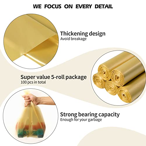 4 Gallon/100pcs Small Garbage Bags,Strong Trash Bags,Small Trash Bags for Office Home Bedroom,Trash can Liner(Golden 100)
