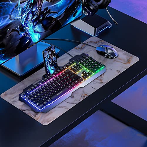 Anyshock Desk Mat, Gaming Mouse Pad Large (35.4" x 15.7" inch), XXL Keyboard Pad with Stitched Edges, Non Slip Rubber Base, Waterproof Computer Desk Pad for Office, Home, Men(Platinum Marble)