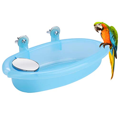 Bird Bathing Box, Blue Pet Parakeet Bird Bath Bird Bath Cage with Mirror Bird Bathtub Bird Cage Accessories for Small Birds Budgies Lovebirds Canary