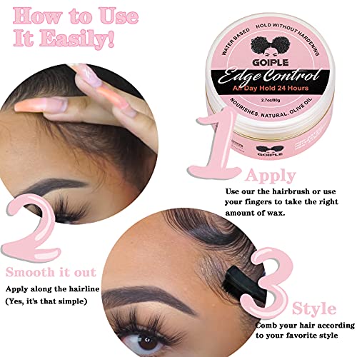 Edge Control Wax Stick for Wigs - Strong Hold, Non-greasy for Flyaway Hair and Edges (2.7oz+2.7oz) with Edge Brush and Scarf (Pink Styling Set)