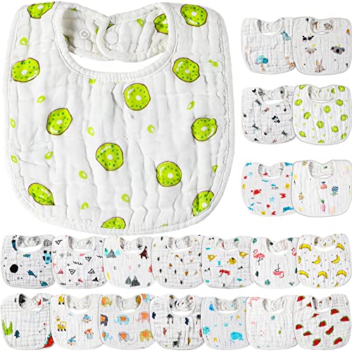 20 Pieces Muslin Baby Bibs Absorbent and Soft 8 Layers Baby Bibs Snap Muslin Bibs Cotton Baby Bibs Muslin Baby Drool Bibs for Baby Boys Girls Newborn Infant Toddlers Drooling Eating Teething Feeding