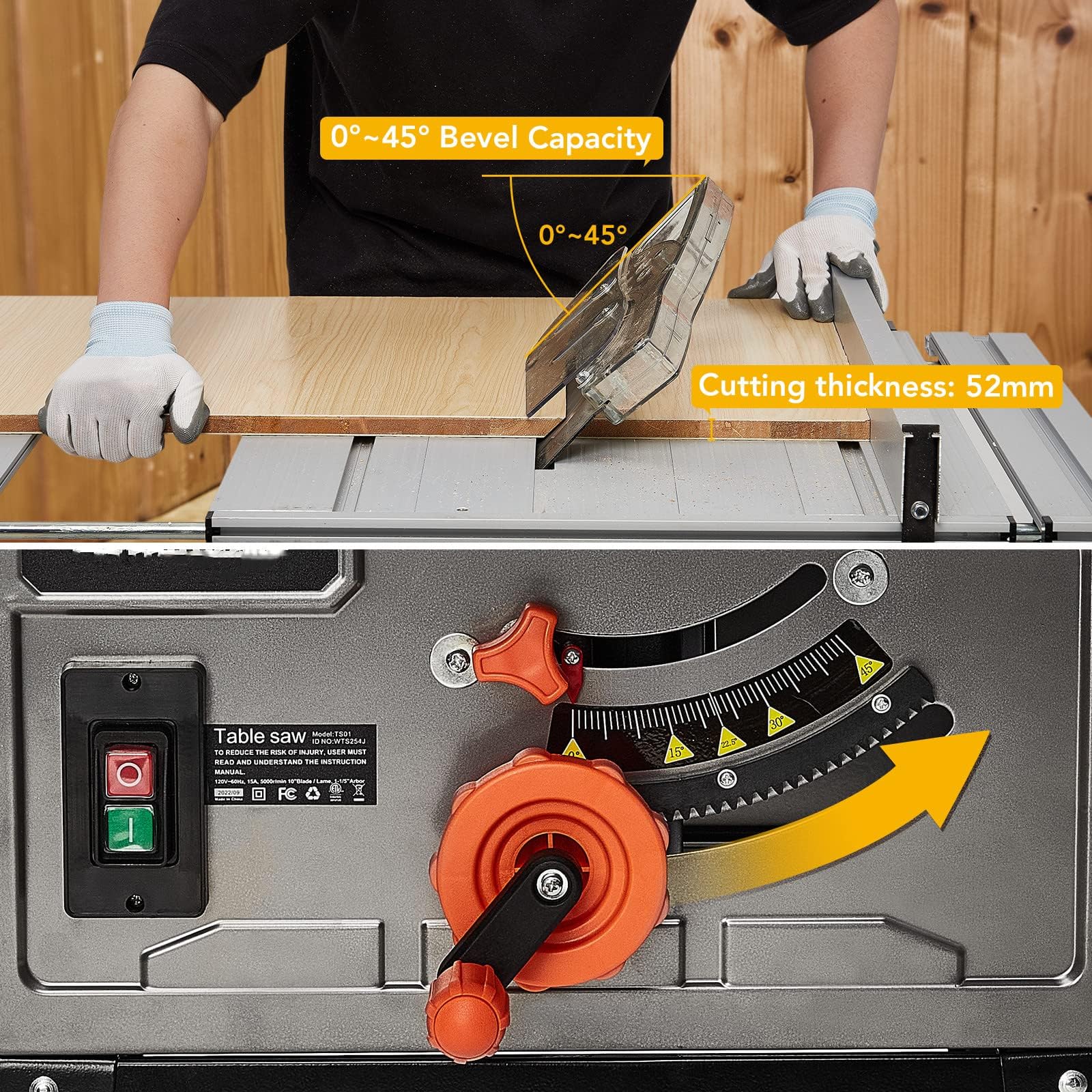 1800W Table Saw 10 inch,15APM Skill Saw With Portable Table Saw Stand,Portable Table Saw for Woodworking,DIY - 5000RPM Cutting Speed,Adjustable Blade Angle and Height