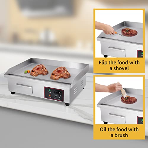 22" Commercial Electric Griddle, Electric Flat Top Grill, 3000W Countertop Griddle with Shovels and Brushes for Restaurant Kitchens