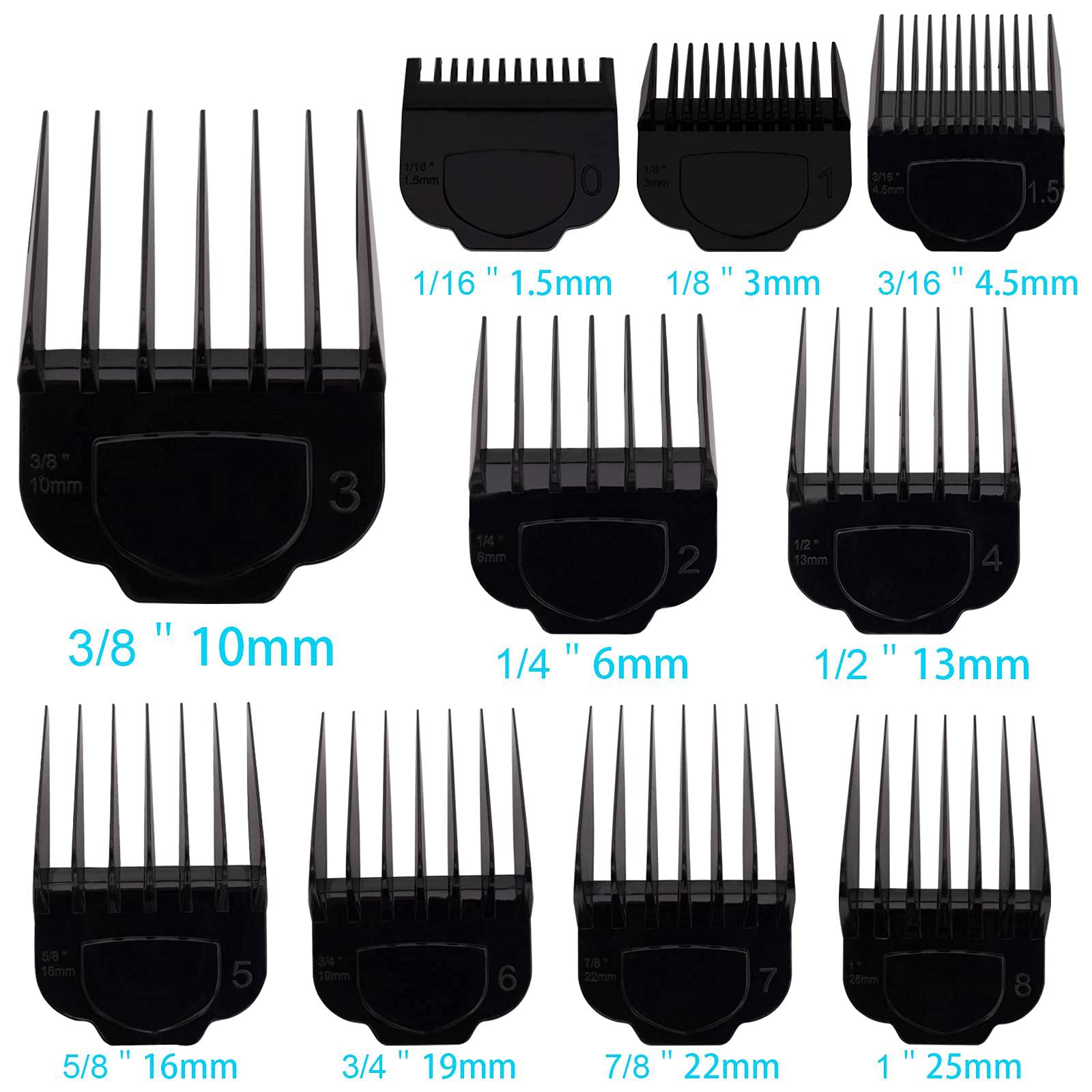 Colorski Clipper Guards Magnetic Comb Set for Andis Master Clippers - 10 Cutting Lengths from 1/16' to 1' - Suitable for MBA, MC-2, ML, PM-1 and PM-4 - 10 Pack