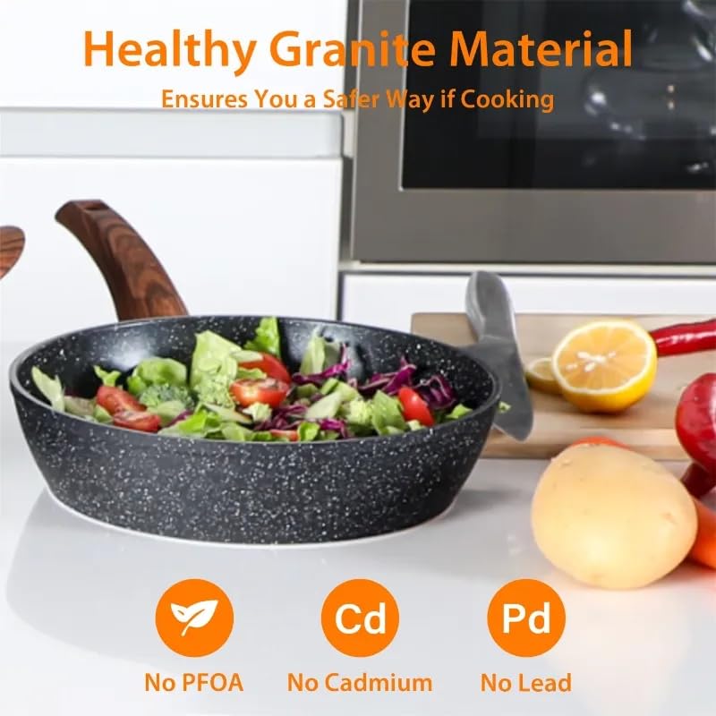 12 Pieces Cookware Set Granite Nonstick Pots and Pans Dishwasher Safe Black (12-piece set)