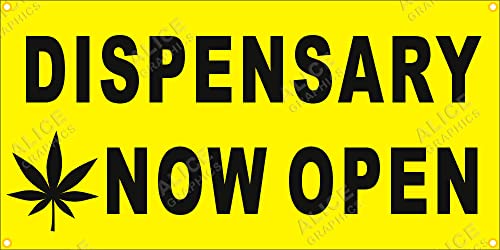 22" X 44" DISPENSARY NOW OPEN Vinyl Banner Sign (Design #8), Existing Text Change Available (Optional)