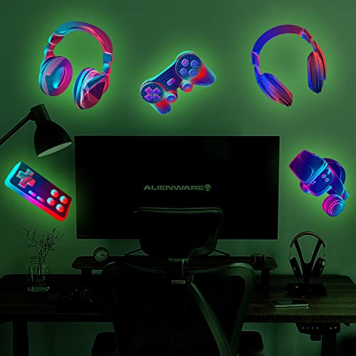 3D Glow in The Dark Game Wall Decor Decal Boy Gamer Wall Stickers Video Game Controller Wall Decor for Boys Room Kids Bedroom Home Playroom Decoration