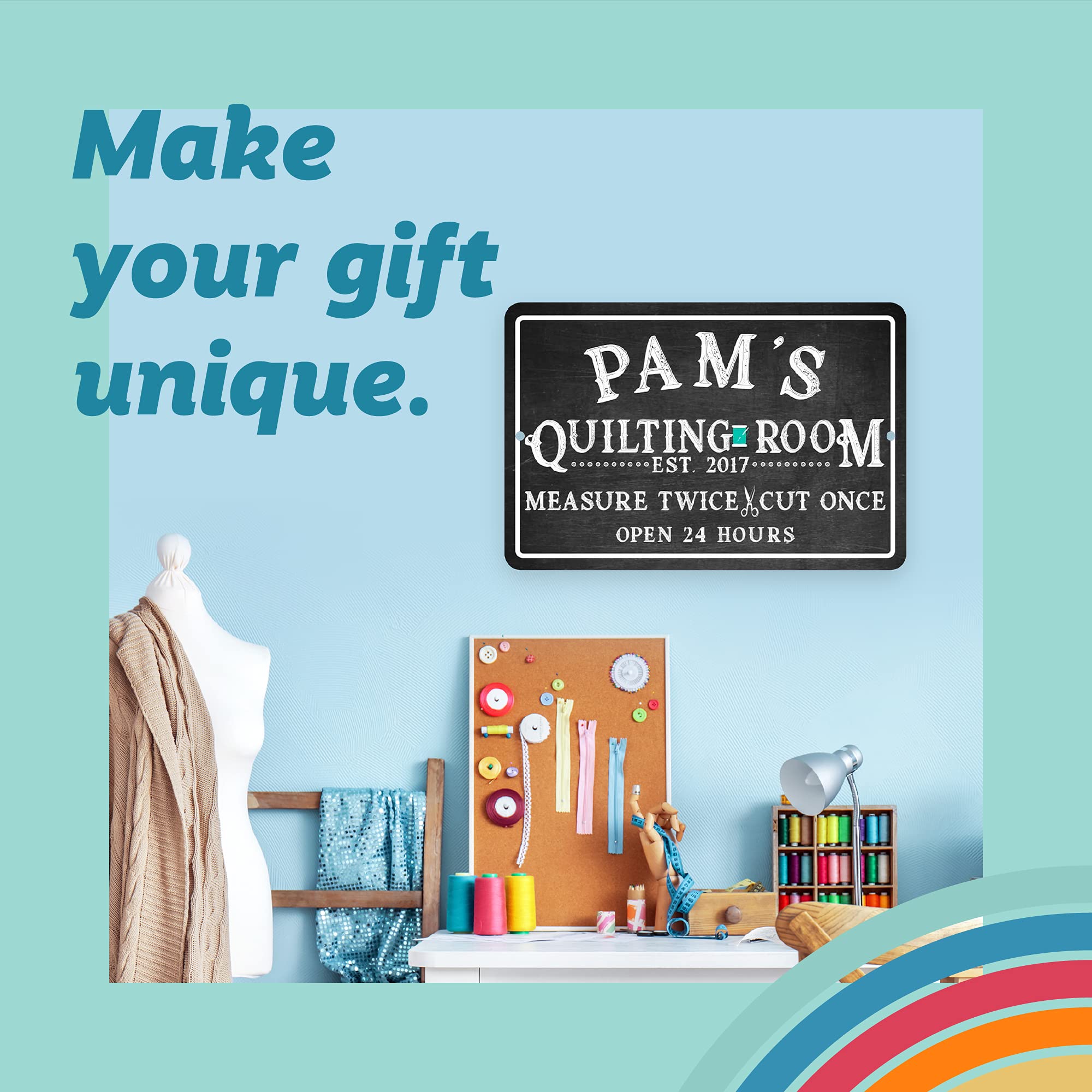 Personalized Quilting Room Chalkboard Look Metal Room Sign (11x14 Inches)