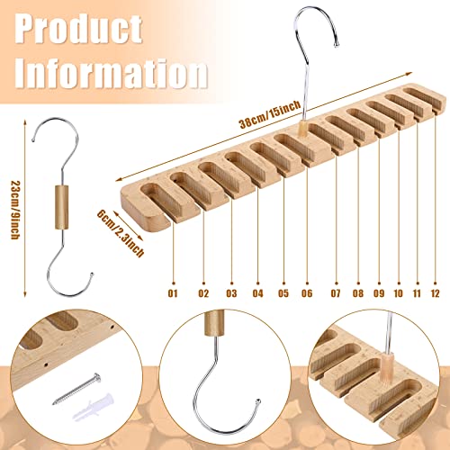 2 Pack Belt Hanger for Closet 2 in 1 Wooden Belt Organizer Wall Mount Belt Holder Storage Belt Rack Display Tie Rack Hooks with Through-The-Wall Nails/360°Swivel Hook Belt Holder for Closet Wall Door