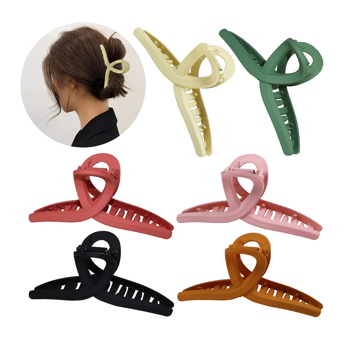 Large Hair Claw Clips 6 Color Hair Clips 4.3 Inch Nonslip Hair Jaw Clamp Strong Hold Matte Butterfly Banana Barrette Hair Styling Accessories for Women Girls Thin Thick Fine Hair
