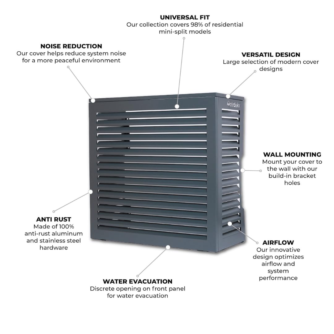 Airdeko's Mini Split AC Cover for Outside Units Sturdy Aluminum, Optimal Performance & Protection of Mini Split System Outdoor Condenser Compatible with Airdeko's Anti-Theft System (Charcoal, Large)