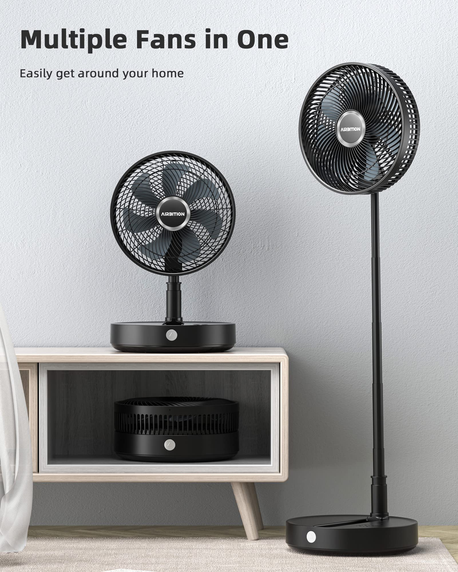 12” Battery Powered Table Fan, 10800mAh Foldaway Fan with Remote Control Night Light Timer, Portable Oscillating Fan for Home, Camping, Travel, Hurricane