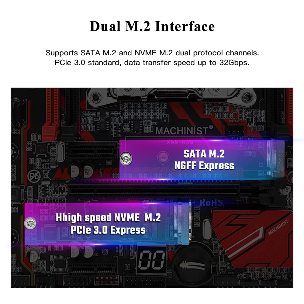 MACHINIST X99 LGA 2011-V3 Motherboard, Micro ATX Motherboard (PCIe 3.0, M.2 Slots, 4 Channel DDR4, SATA 6Gb/s) for Intel XEON E5 V3/V4, Core i7 seriers CPUs, PC Server Mainboard with Diagnostic Card
