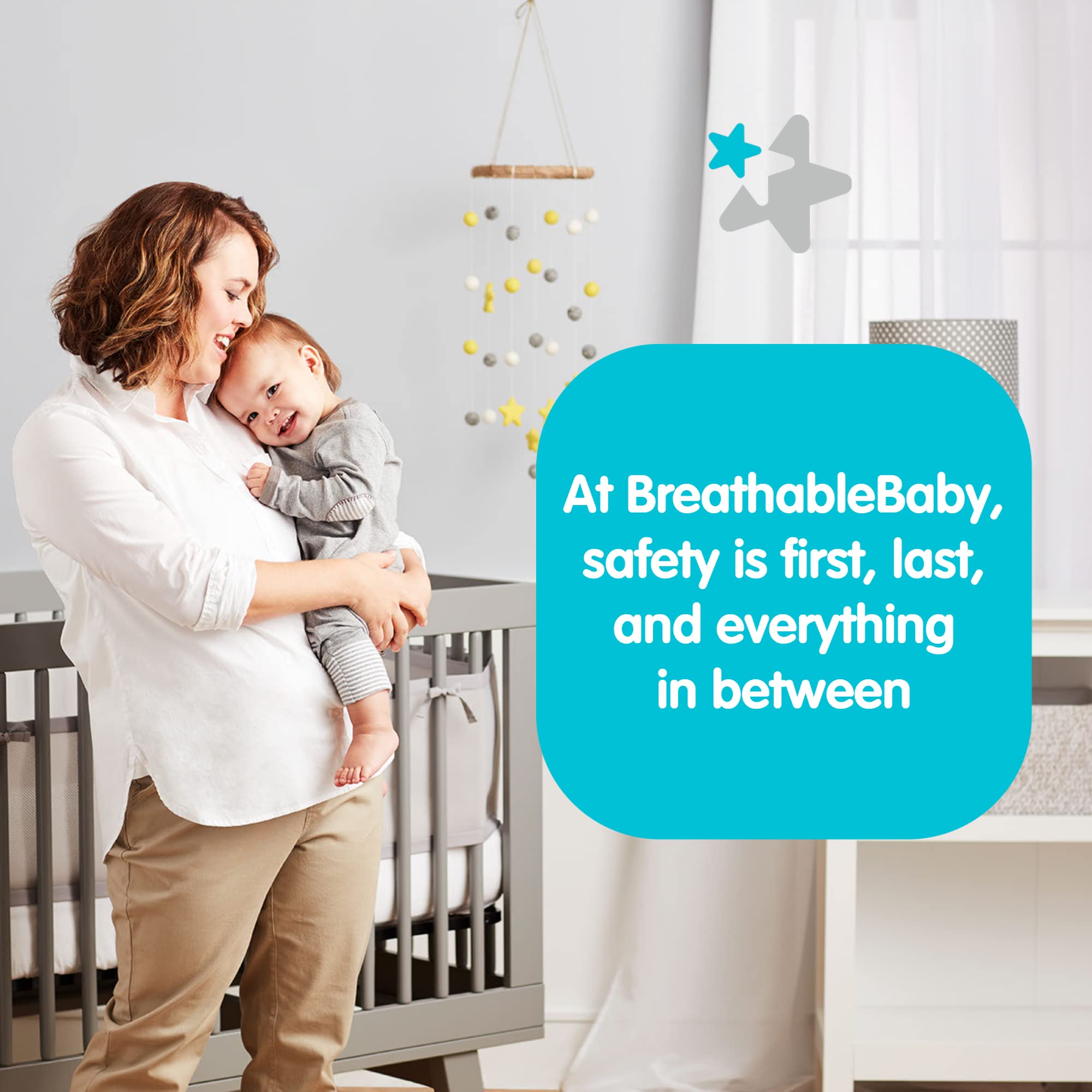AirflowBaby Breathable Mesh Liner for Full-Size Cribs, 9" H (23cm) Essential 2mm Mesh, Gray (Size 4FS Covers 3 or 4 Sides)