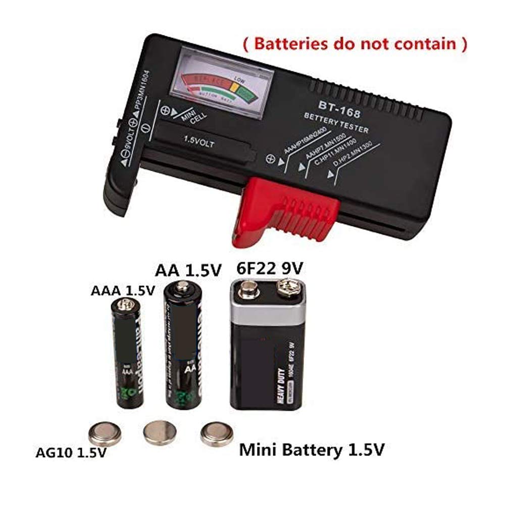 Battery Tester for AAA, AA, C, D, 9V, 1.5V Button Cell, Battery Tester Checker, Batteries - Household Battery Life Level Testers Power Monitor Meter (Requires No Battery for Operation)