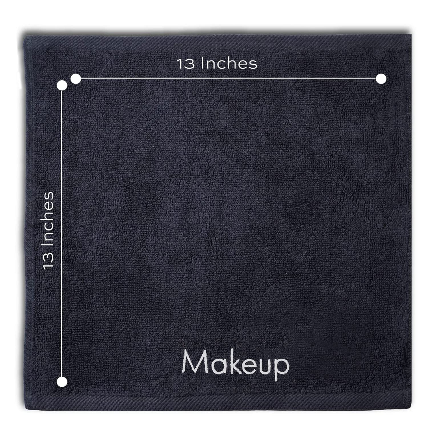 Makeup Remover Face Towels 6pack - 13" x 13" Black Turkish Cotton Washcloths with Makeup Headband - Super Soft Makeup Remover Cloths Perfect Holiday Gift