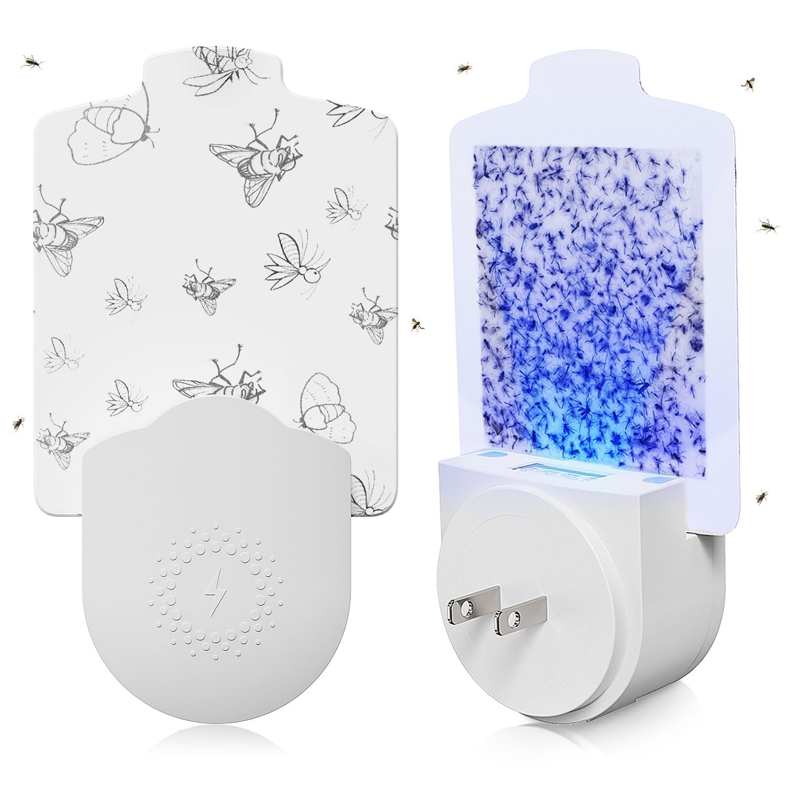 2 Pcs Fruit Fly Traps for Indoors Plug-in Flying Insect Trap, Gnat Traps for House Indoor with Non-Toxic UV Light Attractant Bug Zapper Mosquito Trap Includes 10 Sticky Refills for Home Office