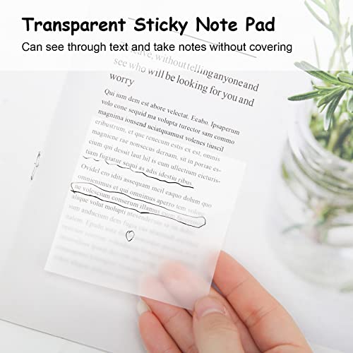 12 Packs 600 Sheets Transparent Sticky Notes, Winspeed 3 x 3 Inches Square Self Adhesive Removable Waterproof Memo Translucent Post It Notes(Clear)