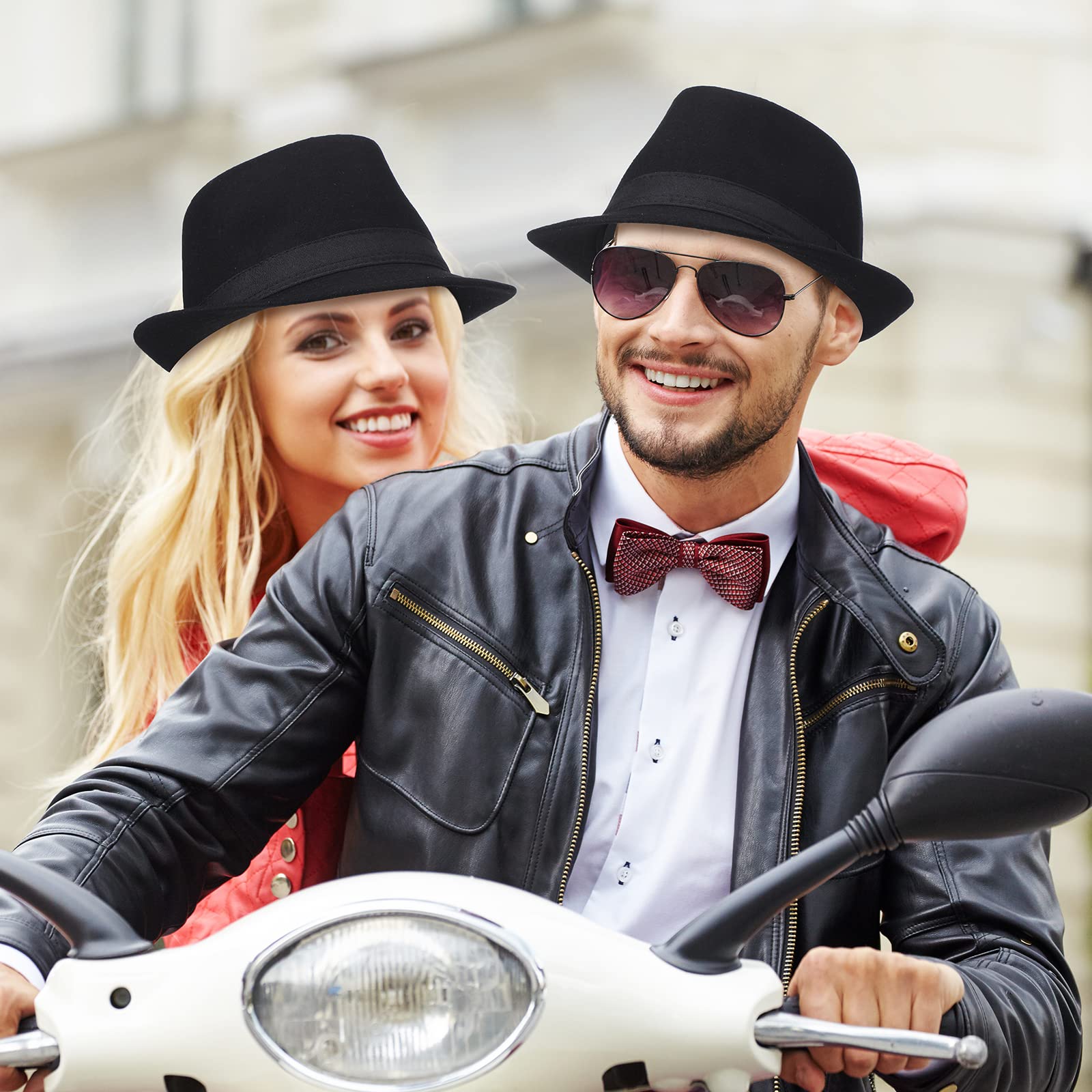 16 Pcs Straw Hats 1920s Classic Hats Short Brim Hat Summer Hats for Man Women Straw Hats Panama Hat (Black, Woolen)
