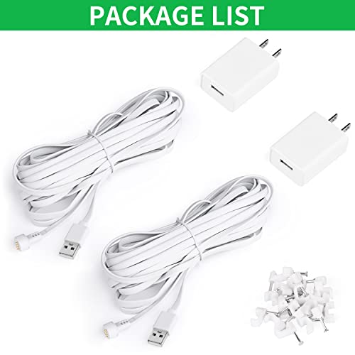 2Pack 13Ft/4m Power Cable and Adapter Compatible with Google Nest Cam Outdoor or Indoor, Battery, Flat Weatherproof Outdoor Cable Continuously Charging Your Nest Cam (Battery) - White