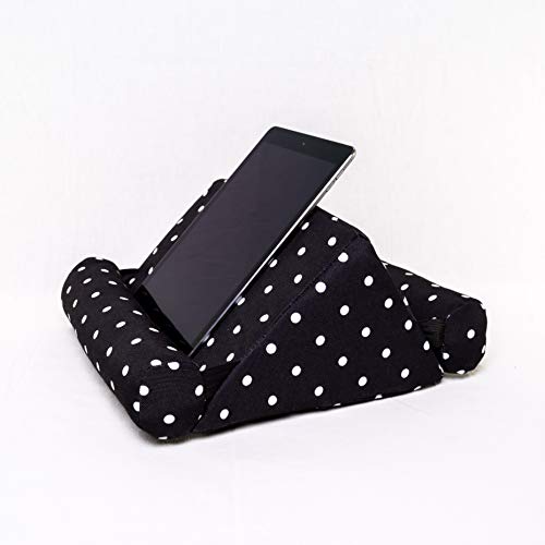 ComfView The Tablet Pillow - Soft Bed Stand Compatible with iPads, Tablets, Books, Smartphone, Magazines - Lap Wedge Mount for Reading, Gadgets, Watching Movies - 11x12x6-Inch (Black White Polka Dot)