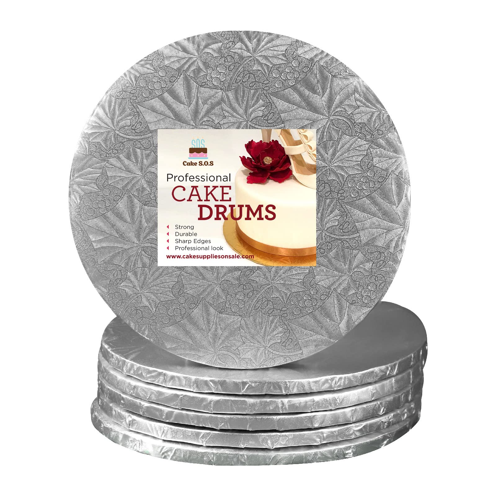 18 inch Silver Round Sturdy Cake Board Drums for Displaying Cakes, 1/2 inch Thick, 6 count