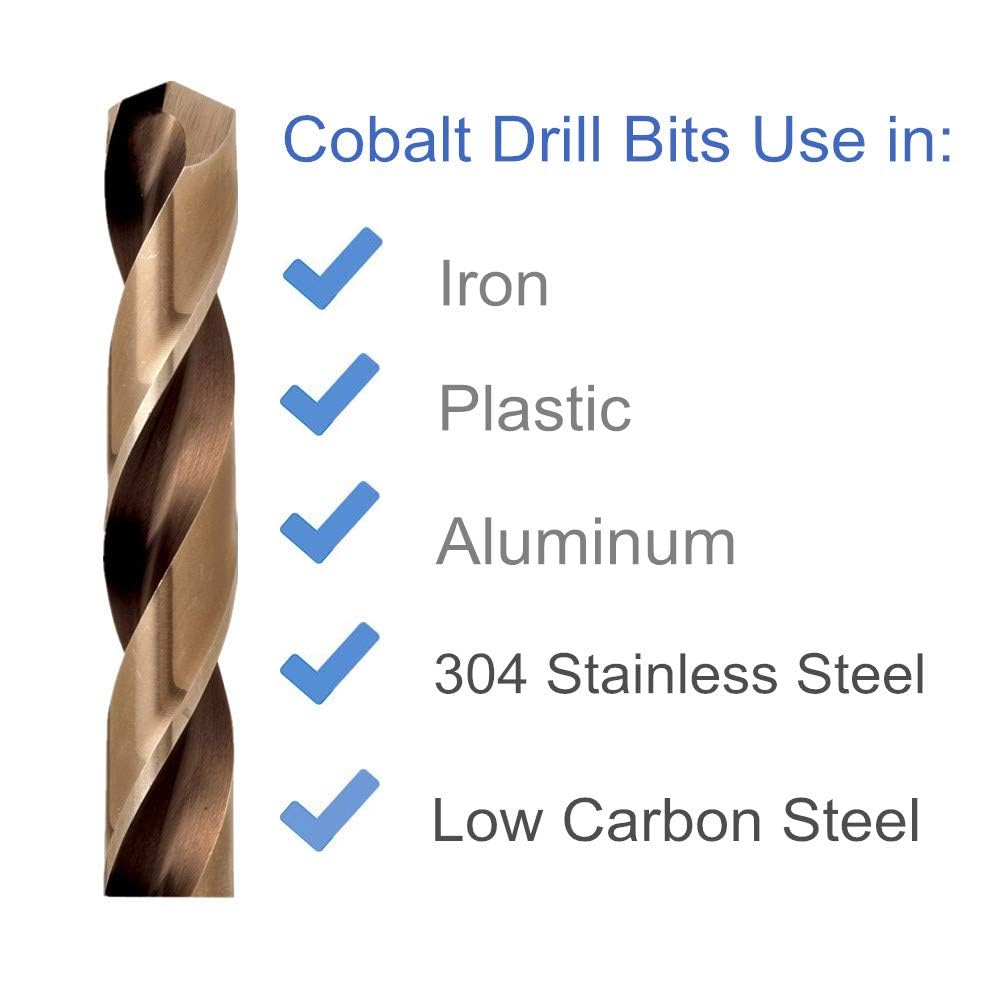 50 PCS,M35 Cobalt Twist Drill Bits, 1/16", 5/64", 3/32", 7/64", 1/8" [10pcs for Each]