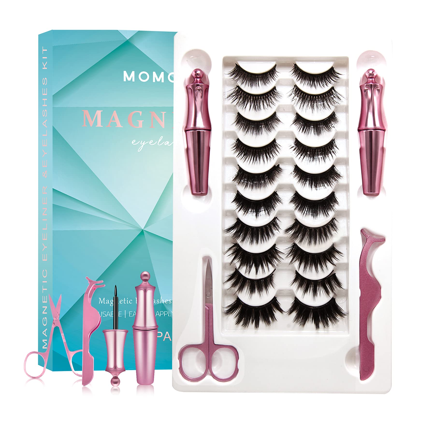 Magnetic Eyelashes with Eyeliner Kit, 10 Pairs Reusable Magnetic Lashes, Upgraded False Lashes Kit with Lash Tweezers Inside & Eyelash Scissors Navy blue