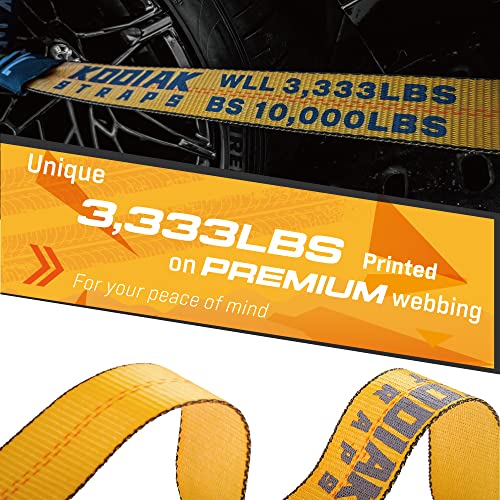 4 Pack Axle Tie Down Strap Combo with Snap Hook Ratchet-2 Inch x 114 Inch -Include 36β Axle Straps for Trucks- Heavy Duty 3333lbs Working Load KODIAK STRAPS