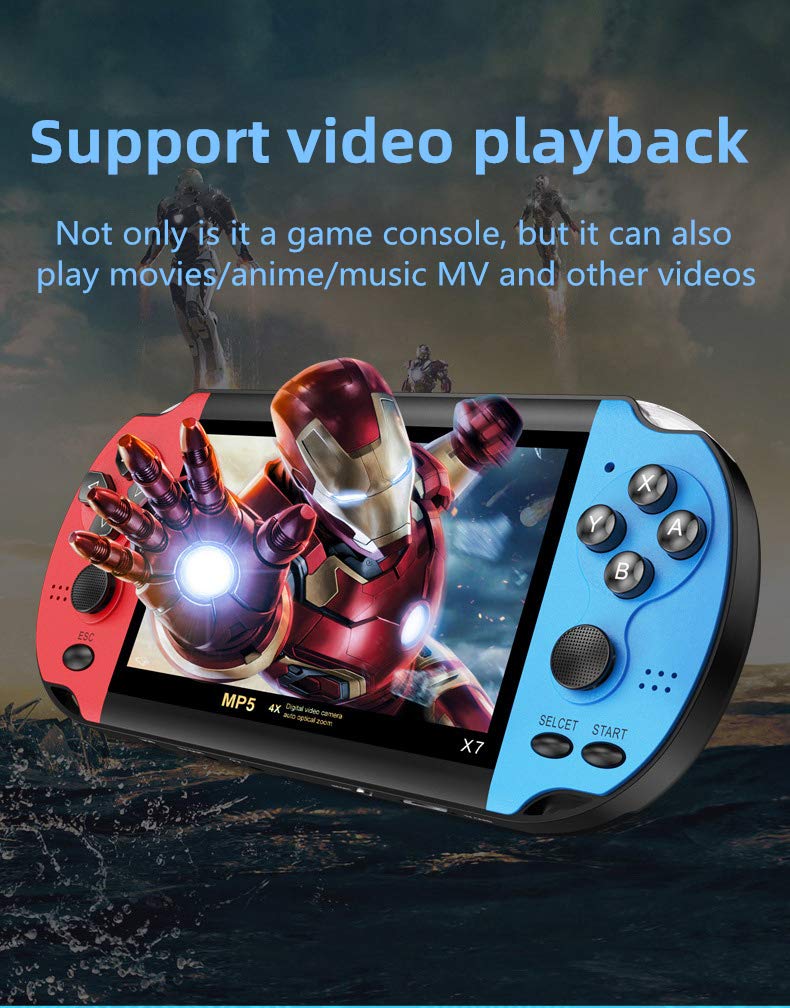 4.3 inch Dual Joystick Color Video Game Console Built-in 3000 Games Support Arcade CPS/gba/gbc/gb/SFC/fc/sega Video Music AV Out Rechargeable Lithium Battery (Blue)