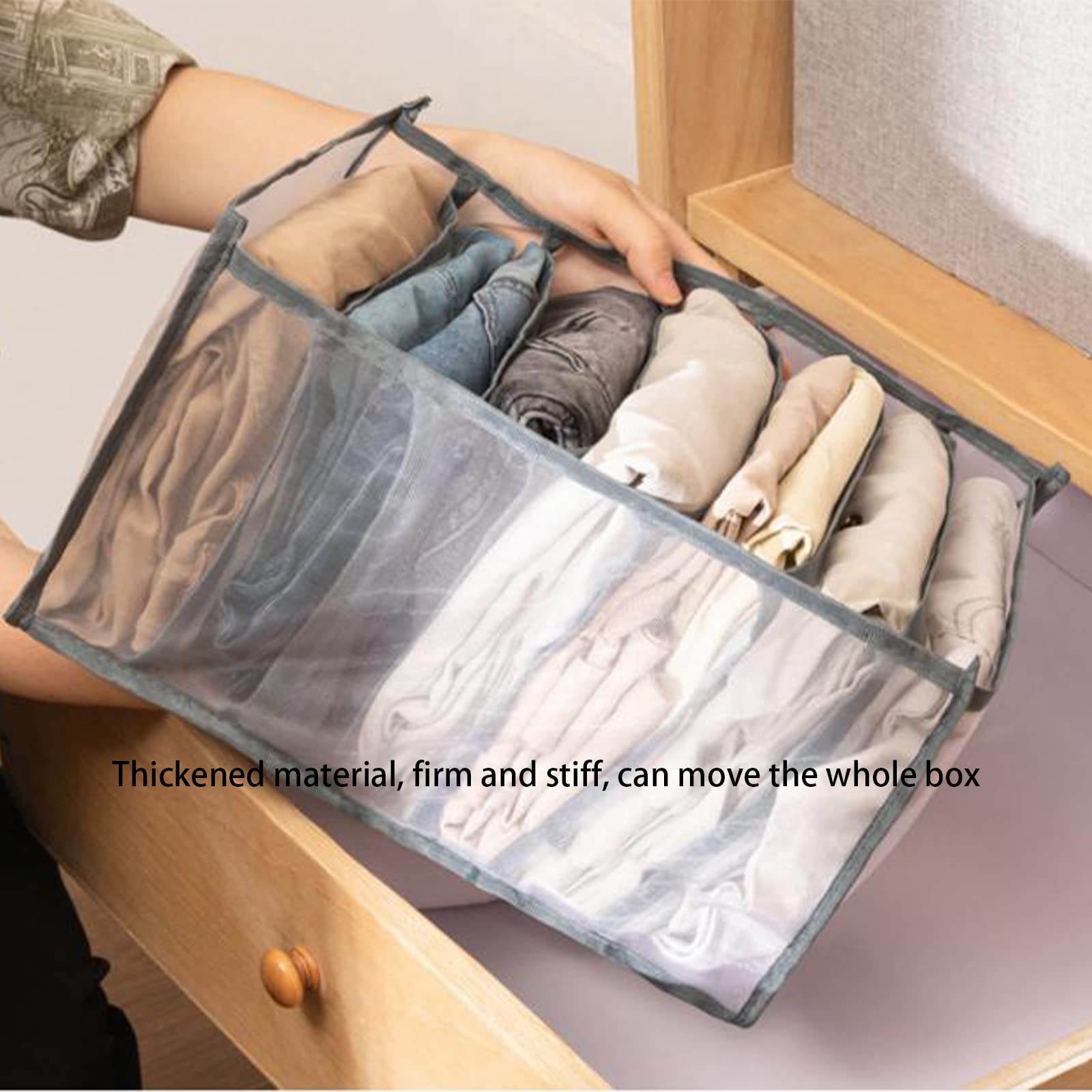 2pcs Wardrobe Clothes Organizer Foldable Transparent Grid Storage Box with Multiple Layers, Portable Washable Storage Containers for Underwear, Socks, Leggings, Skirts, T-shirts, Jeans (GRAY, Medium)