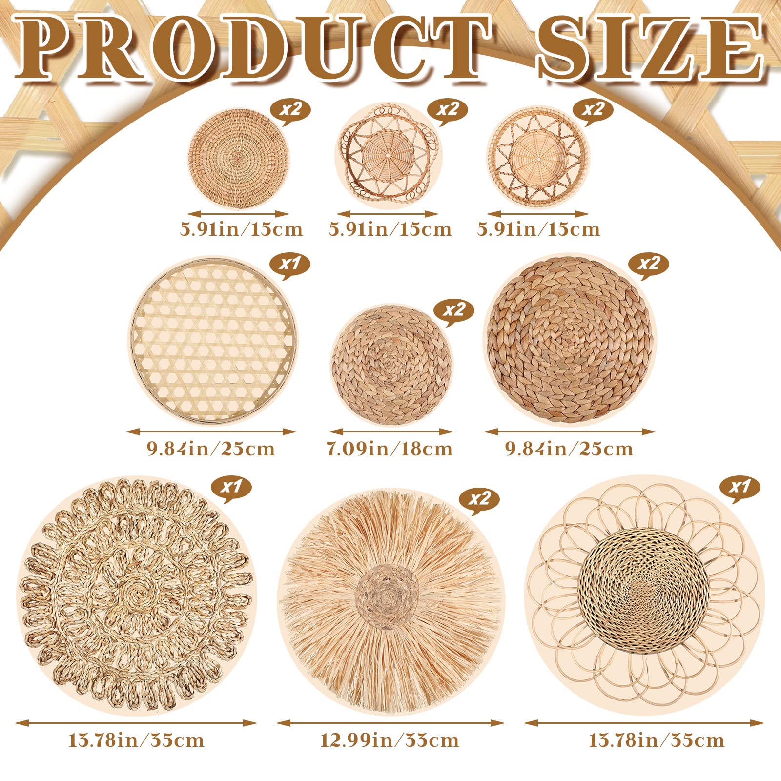 15 Pcs Boho Basket Wall Decor Round Boho Wall Decals Modern Wall Stickers Peel and Stick Wall Bohemian Decor Rustic Removable Boho Wallpaper Art for Home Office Living Room Bedroom (Cute Style)
