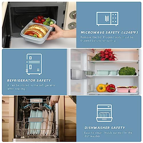 4 Pack Bento Lunch Box for Kids Adults, 2 Compartments Lunch Containers, Reusable Meal Prep Containers with Lids, Microwave & Dishwasher Safe, Divided Food Prep Containers for Travel, School & Work
