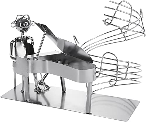 BRUBAKER Wine Bottle Holder 'Piano' - Table Top Metal Sculpture - with Greeting Card